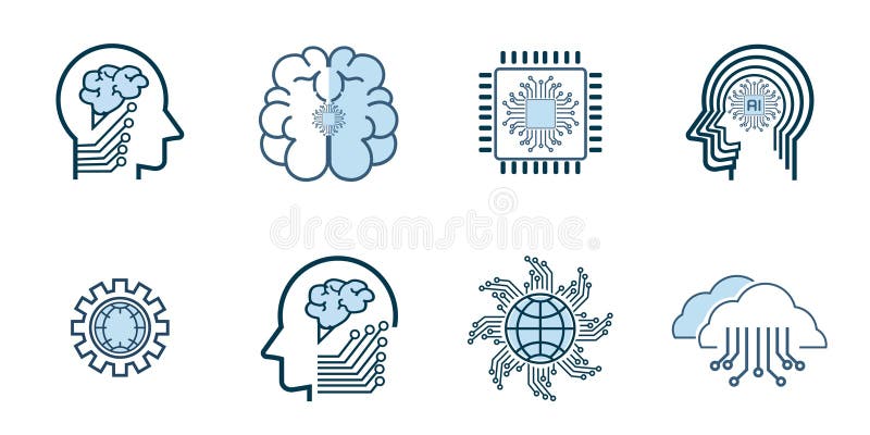 Groups of 4 Artificial Intelligence Line Icons, Four AI for Technology ...