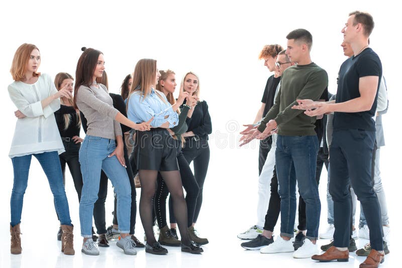 Groups of Young Men and Women Standing Opposite Stock Image - Image of ...