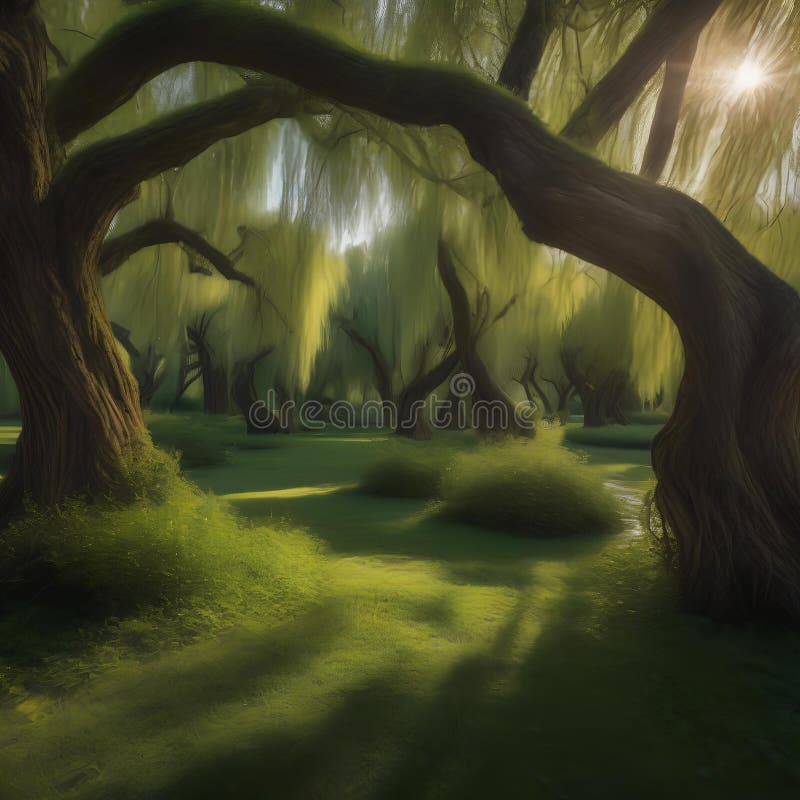 A Grove of Ancient Willow Trees Whose Branches Intertwine To Form ...