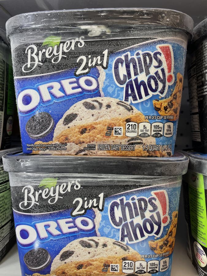 Retail Store Ice Cream Section Breyers Oreo And Chips Ahoy Editorial