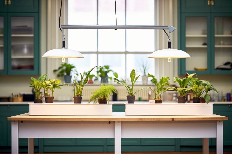 Grow Light Setup for Indoor Plants with Various Soil Stock Photo ...