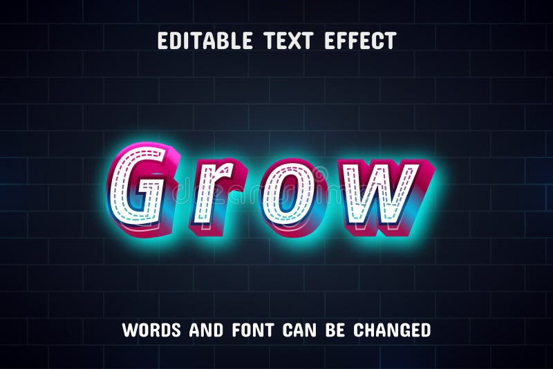 Grow Text - Neon Text Effect Editable Stock Illustration - Illustration ...