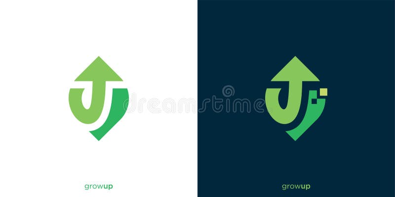 Grow Up Logo. Abstract Leaf and Arrow Up with Minimalist Modern Style ...