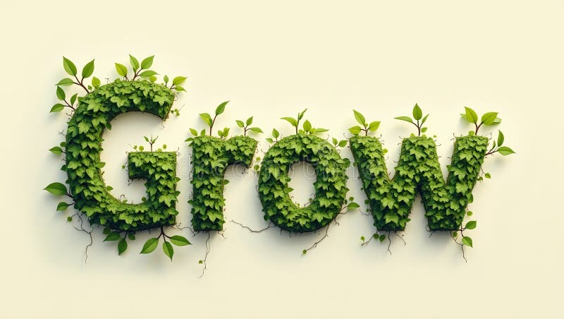 Grow Word in Rounded Font with Vines Leaves Sprouting Stock ...