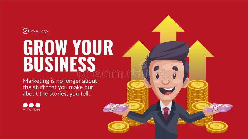 Grow Your Business Landscape Banner Design Stock Vector - Illustration ...