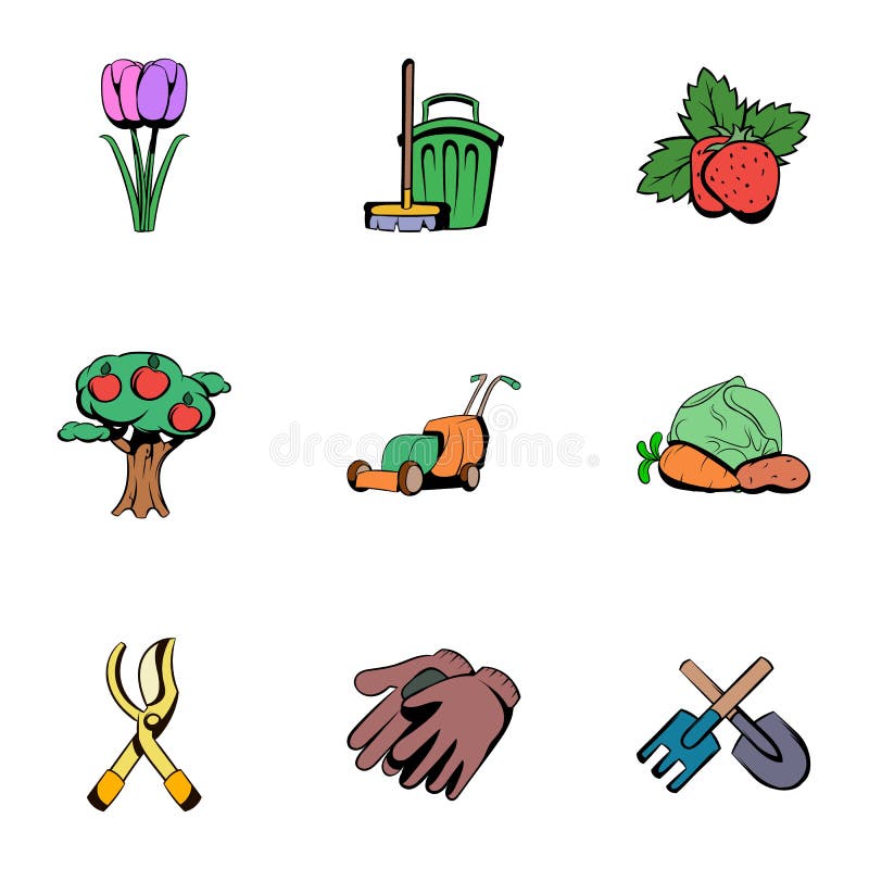 Grower Icons Set, Cartoon Style Stock Vector - Illustration of cartoon ...