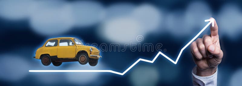 Growing Arrow with a Car Model. Rising Car Sales or Cost Stock ...