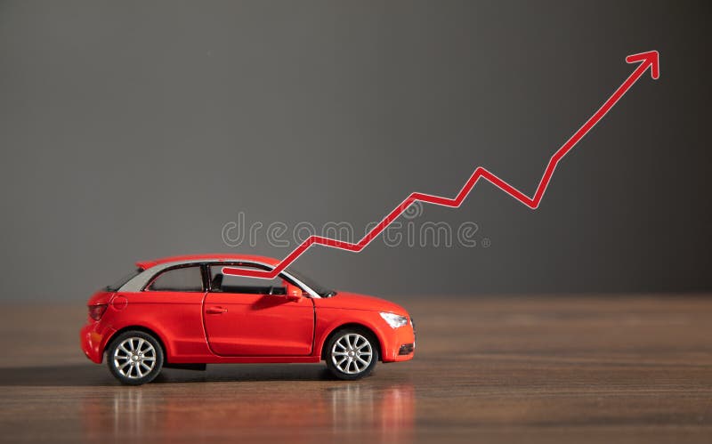 Growing Arrow with a Car Model. Rising Car Sales or Cost Stock Photo ...