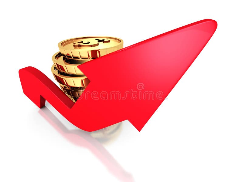 Growing Arrow with Golden Dollar Coins Stock Illustration ...