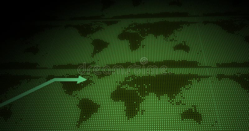 Growing Arrow Over Dot Line World Map. Business Graph Showing Growth ...