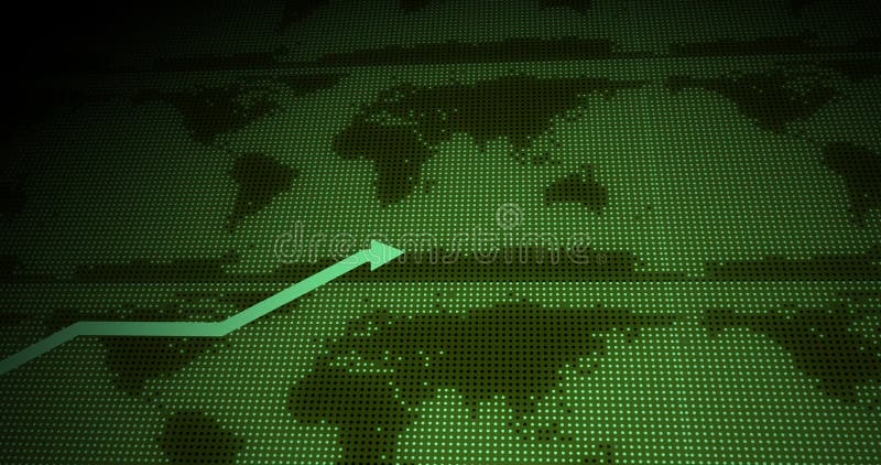 Growing Arrow Over Dot Line World Map. Business Graph Showing Growth ...