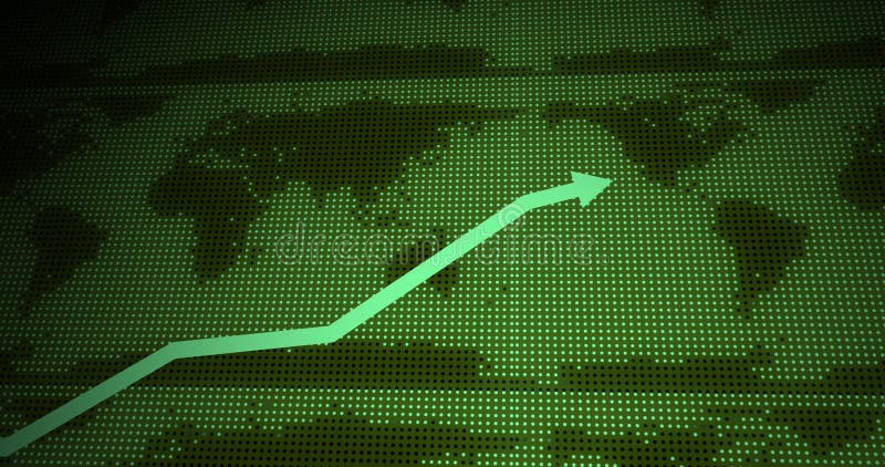 Growing Arrow Over Dot Line World Map. Business Graph Showing Growth ...