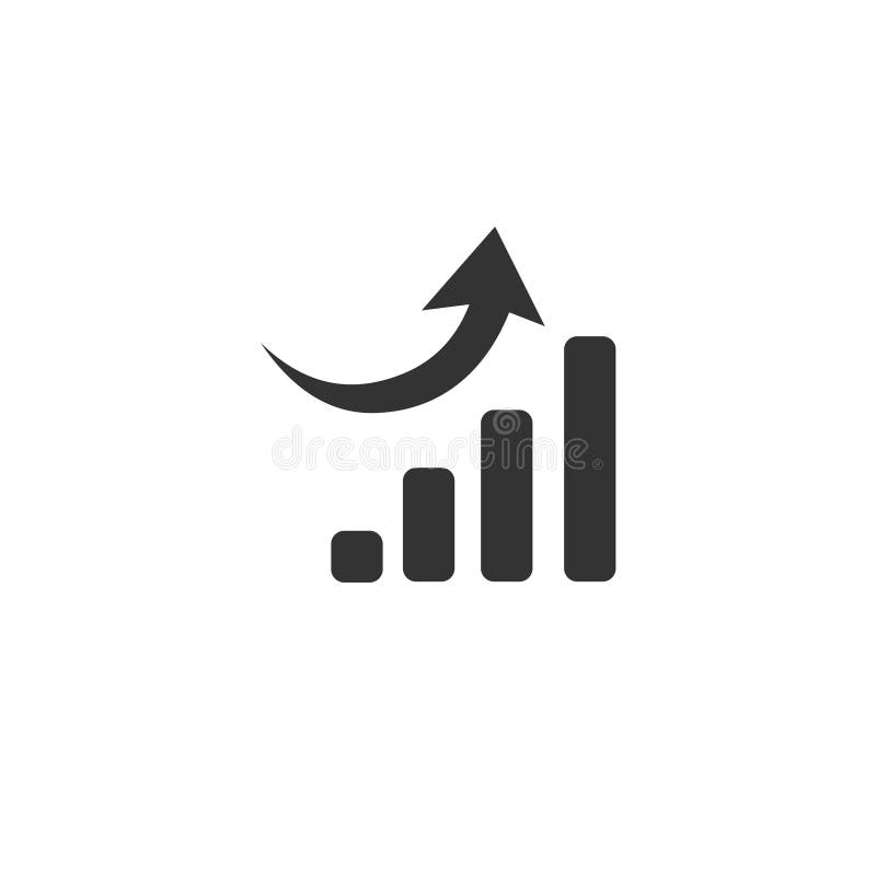 Growing Bar Graph Icon in Black on a White Background. Vector ...