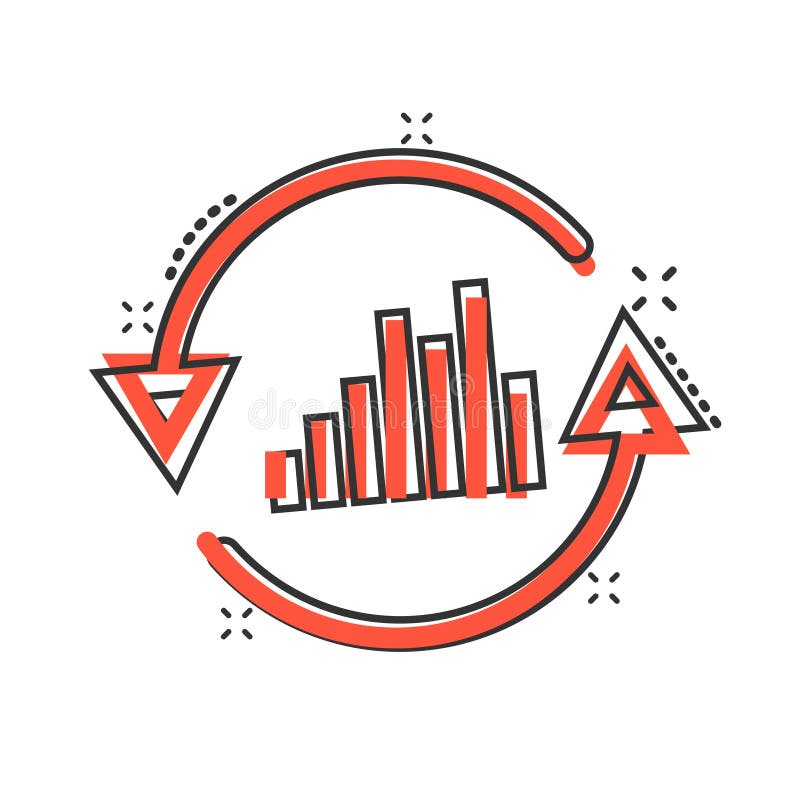 Growing Bar Graph Icon in Comic Style. Increase Arrow Cartoon Vector ...
