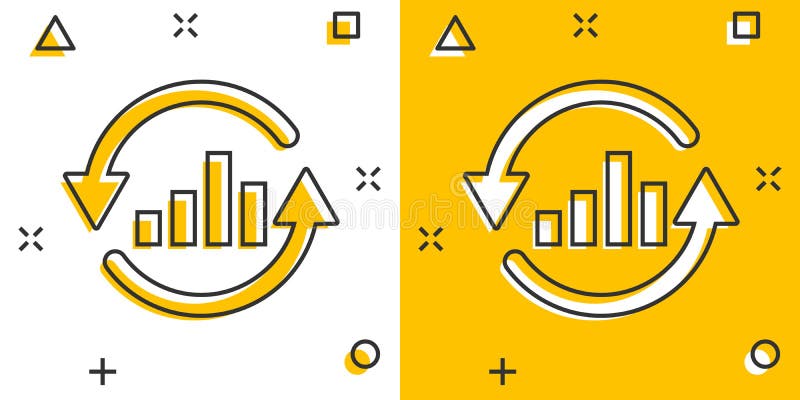 Growing Bar Graph Icon in Comic Style. Increase Arrow Cartoon Vector ...