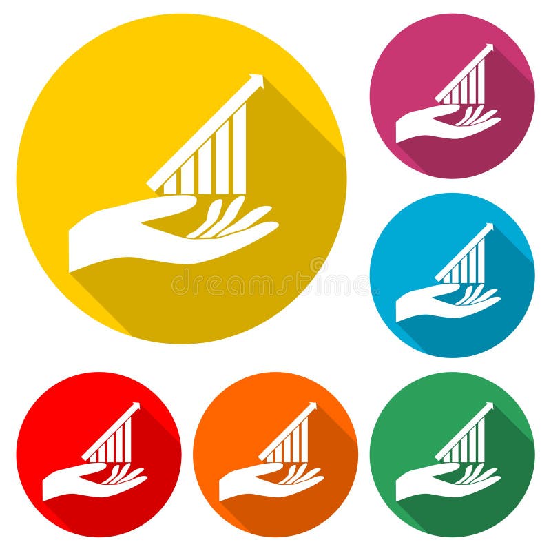 Growing Bar Graph Icon with Rising Arrow, Simple Logo with Long Shadow ...