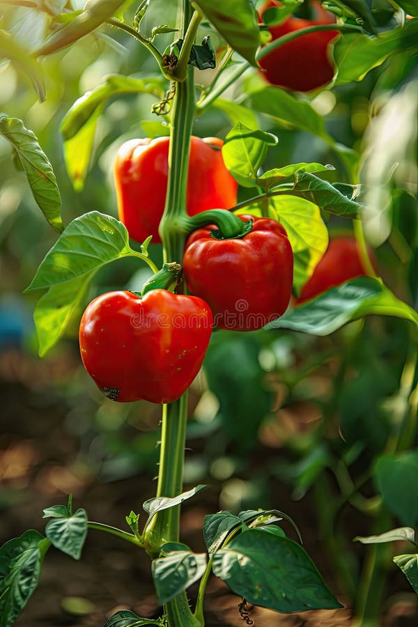 Growing Bell Pepper on the Farm. Selective Focus Stock Photo - Image of ...