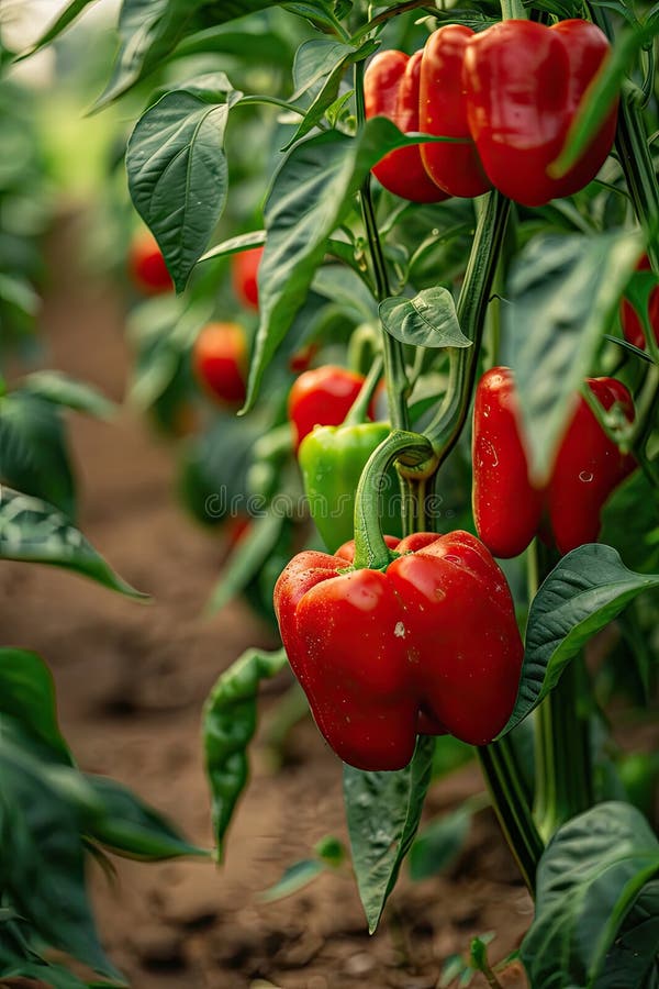 Growing Bell Pepper on the Farm. Selective Focus Stock Photo - Image of ...