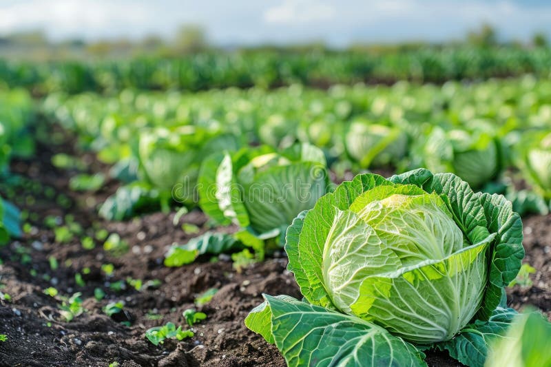 Growing Cabbage in the Field. Agricultural Crops Stock Illustration ...