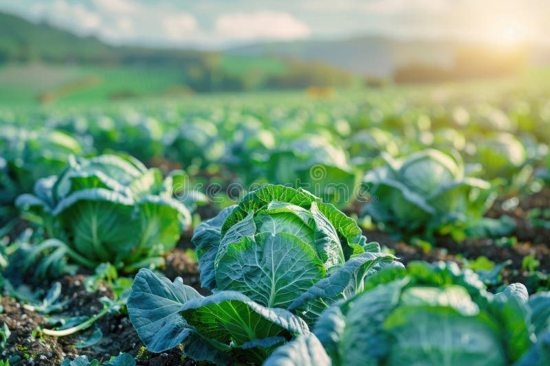 Growing Cabbage in the Field. Agricultural Crops Stock Illustration ...