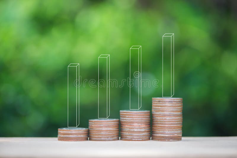 Growing Coin Stack and Candlestick Chart with Nature Background for ...
