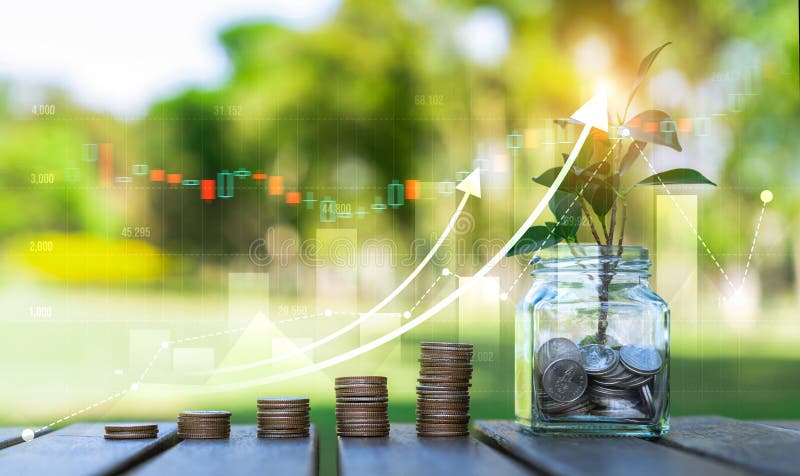 Growing Coin Stack and Tree Planted Inside Money Saving Jar. Reliance ...