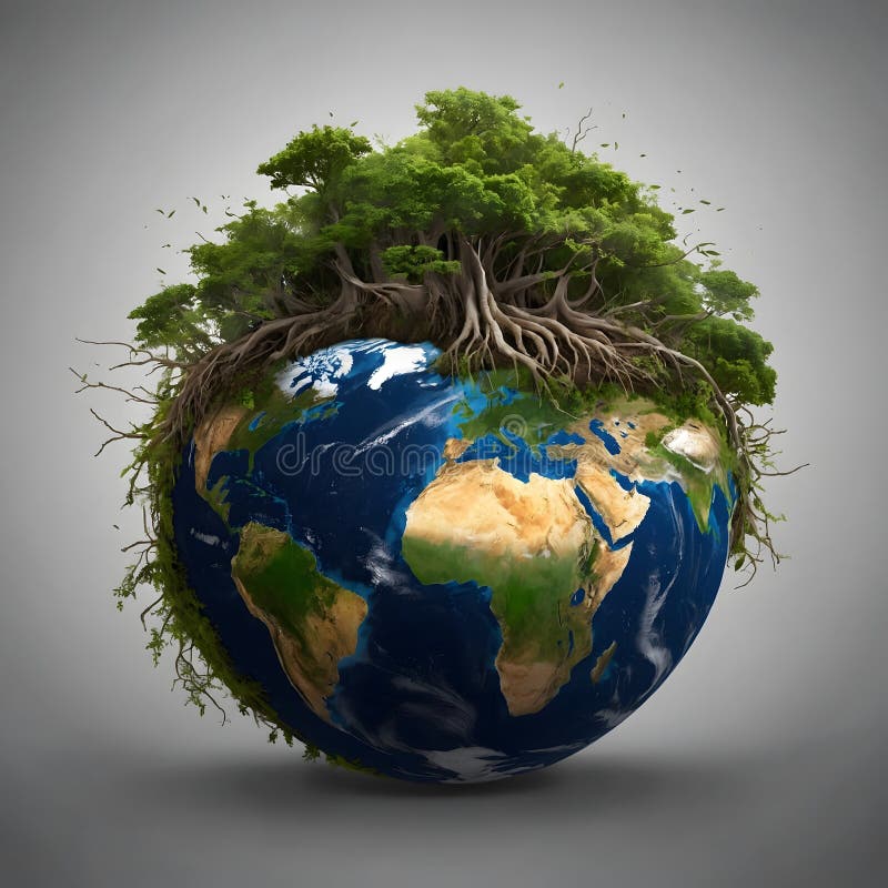 Growing Earth: Tree Roots Emerging from Continents, Spreading Lush ...