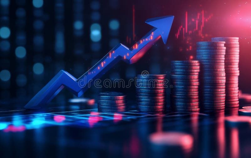 Growing Finances Shown by Rising Coins and an Upward Graph in a Digital ...