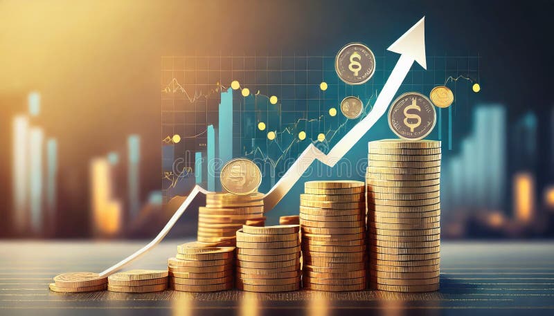 Growing graph with finance stock illustration. Illustration of text ...