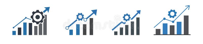 Growing Graph with Gear Icon Vector Set Stock Vector - Illustration of ...