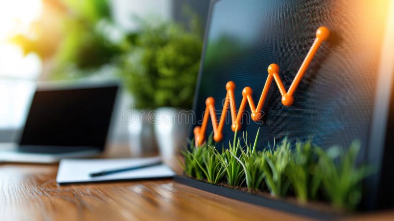 Growing Graph with Greenery Symbolizes Positive Trends and Success ...