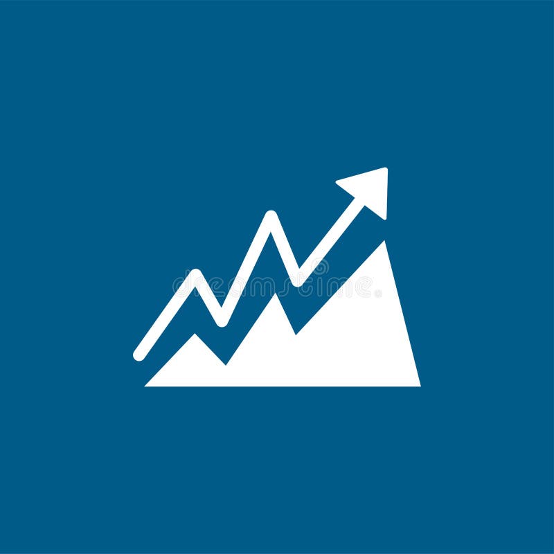 Growing Graph Icon on Blue Background. Blue Flat Style Vector ...