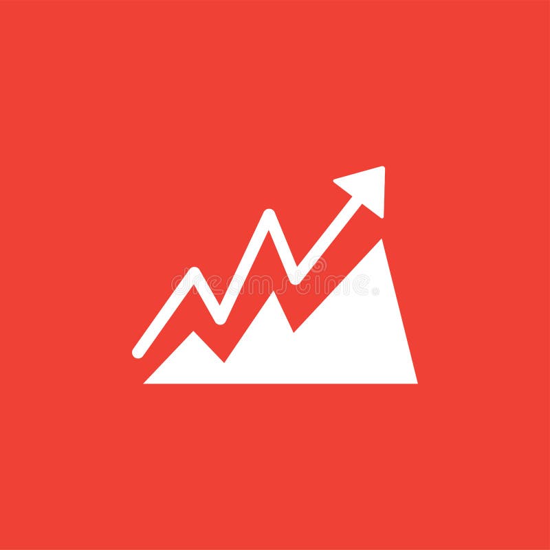 Growing Graph Icon on Red Background. Red Flat Style Vector ...
