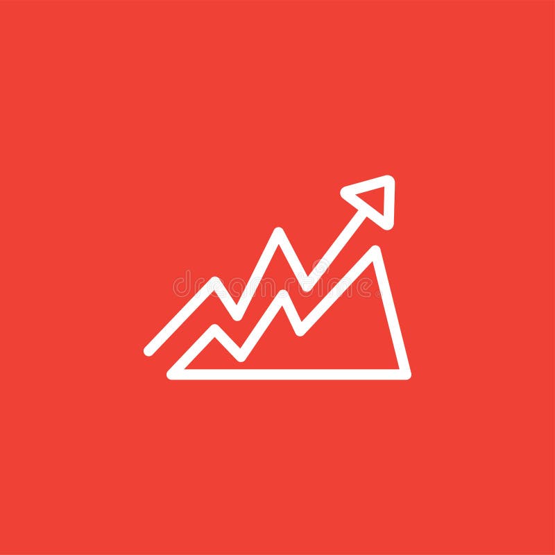 Growing Graph Line Icon on Red Background. Red Flat Style Vector ...