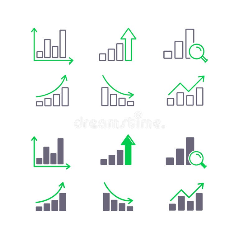 Growing Graphs and Growth Charts Icon Set, Vector Illustration Stock ...