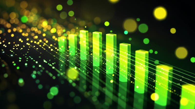 Growing Green Columns Emerging from Futuristic Data Flow Stock Footage ...