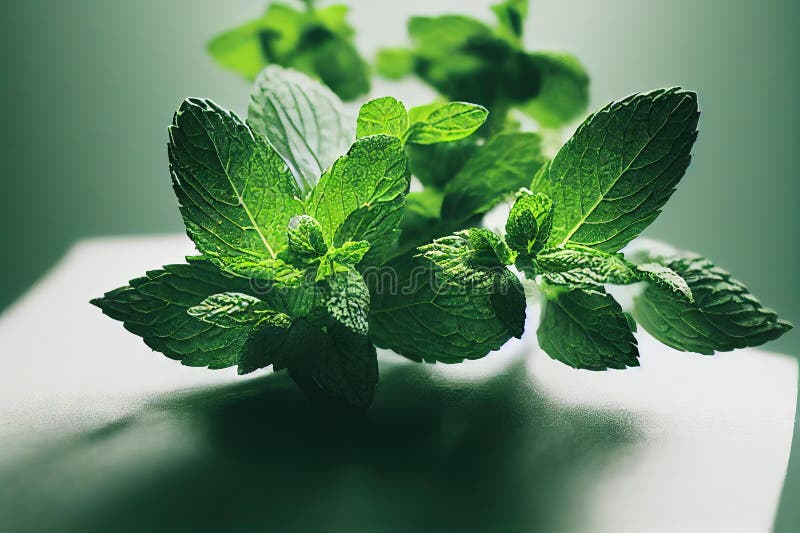 Growing Green Peppermint Herb Leaves Closeup Background 3D Render ...