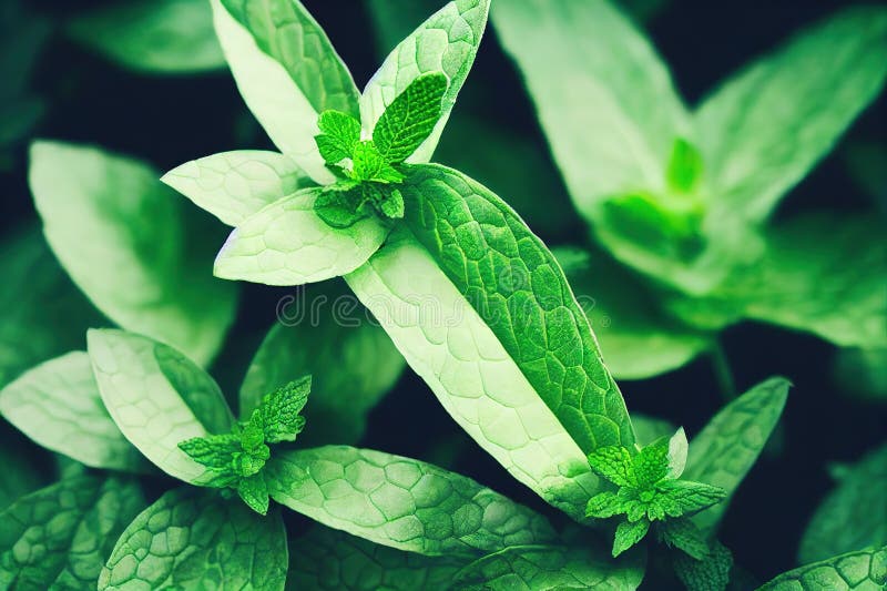 Growing Green Peppermint Herb Leaves Closeup Background 3D Render ...