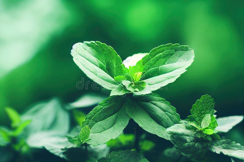 Growing Green Peppermint Herb Leaves Closeup Background 3D Render ...