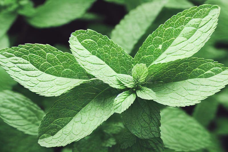 Growing Green Peppermint Herb Leaves Closeup Background 3D Render ...