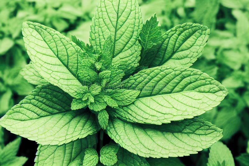 Growing Green Peppermint Herb Leaves Closeup Background 3D Render ...