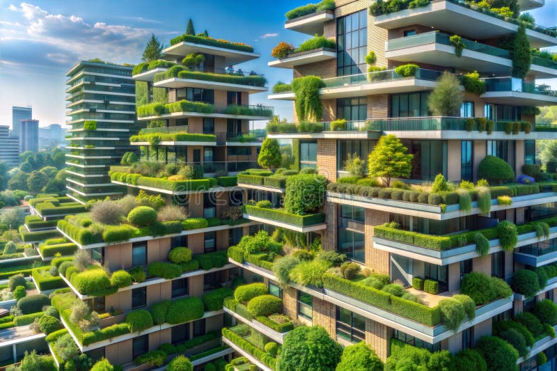 Growing Green Plants on the Facade of a Houses, Vertical Garden in ...