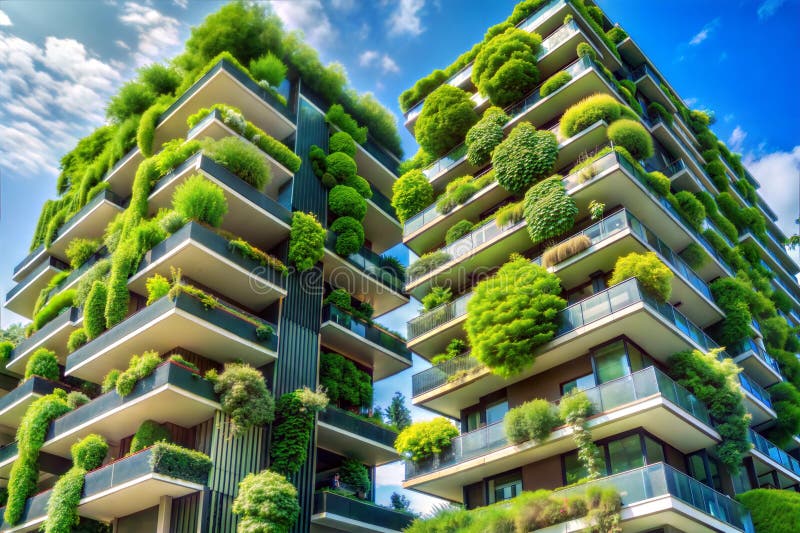 Growing Green Plants on the Facade of a Houses, Vertical Garden in ...