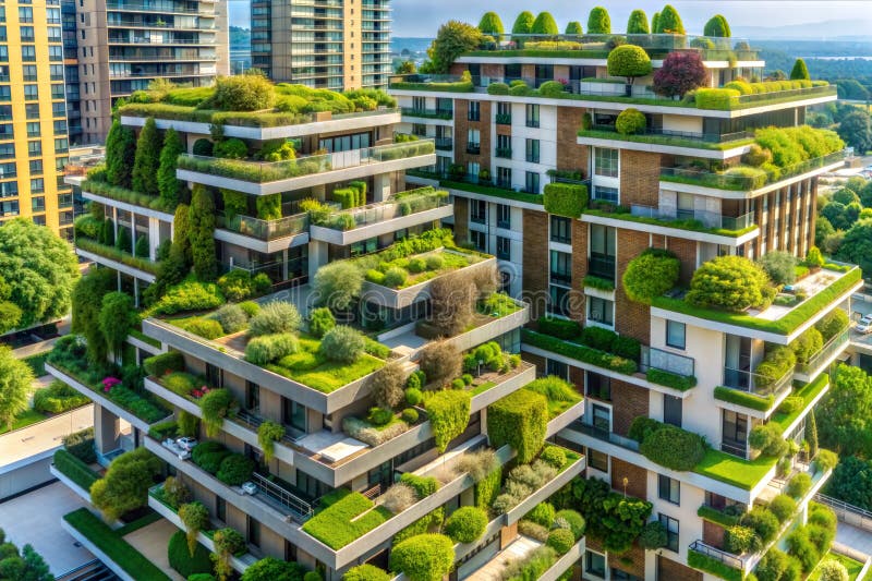 Growing Green Plants on the Facade of a Houses, Vertical Garden in ...