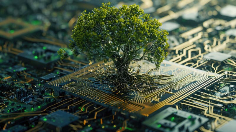 The Growing Green Tree on the Cpu on the Land of Mainboard and Circuits ...