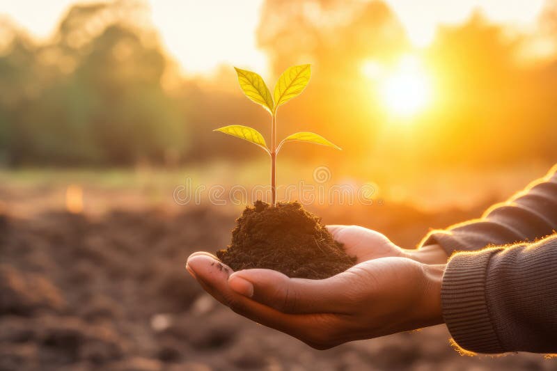 Growing a Greener Future: Hands Holding a Fresh Plant Sprout, Text ...