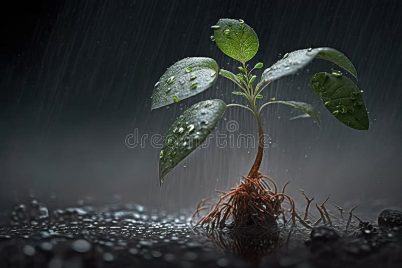 Growing in Heavy Rain is a Young, Fresh Plant. Represents the Battle ...