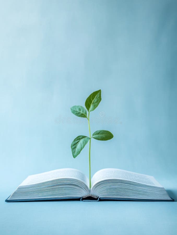 Growing Knowledge Concept with Sprout Emerging from Open Book on Light ...