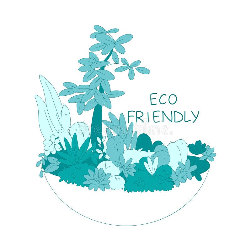 Growing Lush Plant with Tree and Foliage As Eco Friendly Vector ...