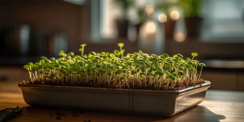 Growing Micro Green Sprouts in Container Stock Photo - Image of nature ...